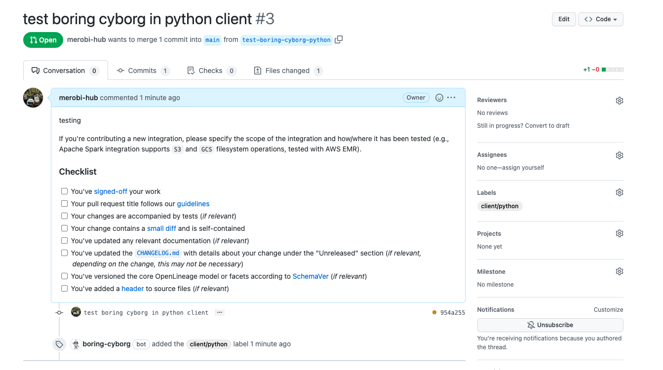 [PROPOSAL] Add boring-cyborg Github app · Issue #1026 · OpenLineage/OpenLineage · GitHub