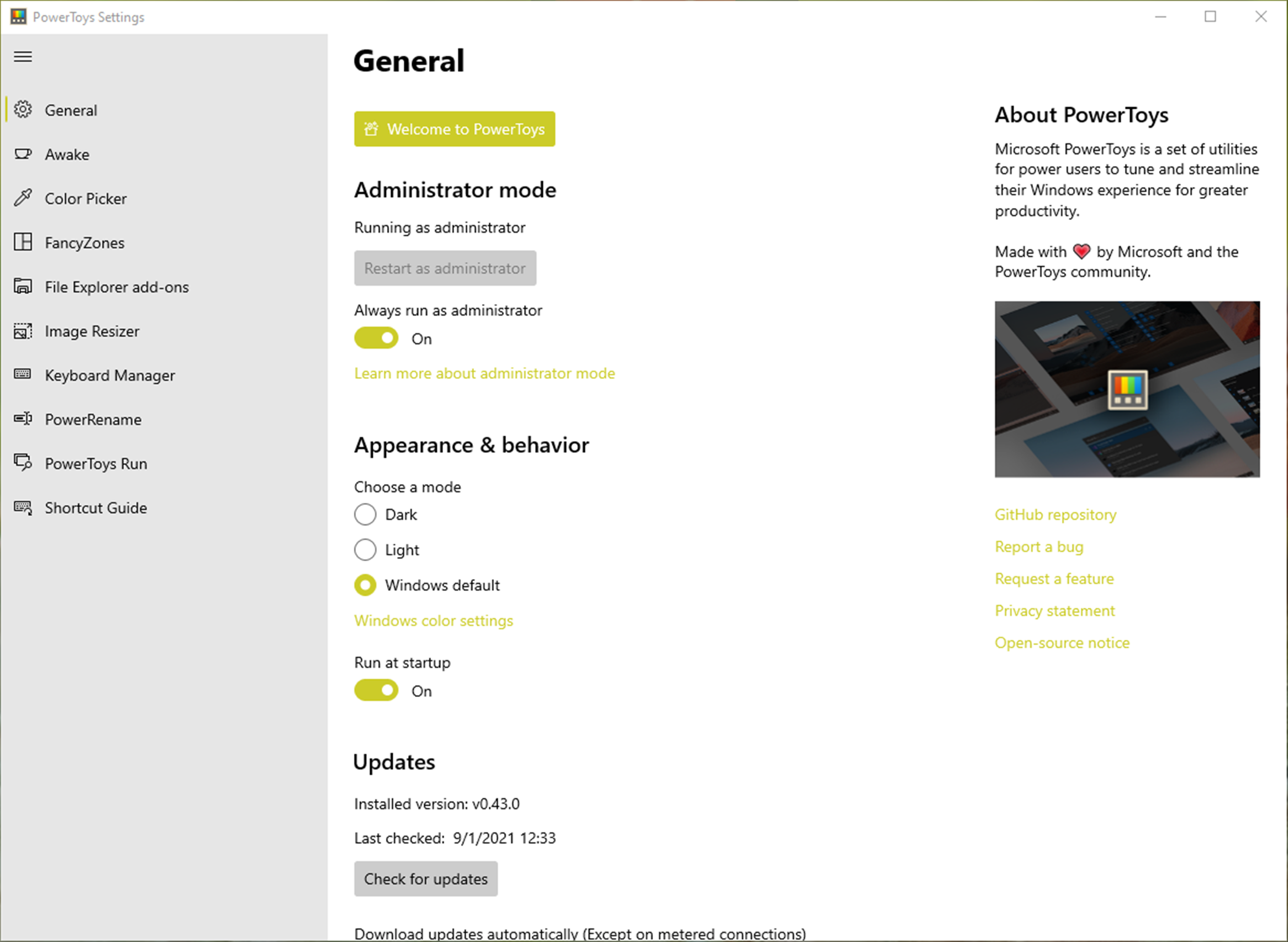 Minimize On Start Up · Issue 12948 · Microsoftpowertoys · Github 