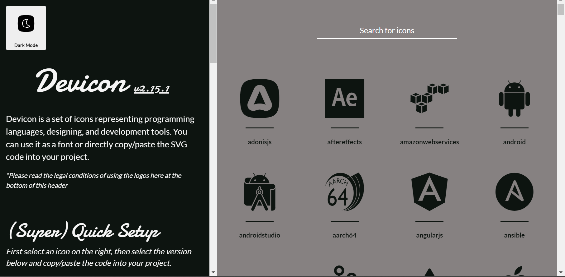 Added Dark Mode Functionality by abhinav2712 · Pull Request #1721 · devicons/devicon · GitHub