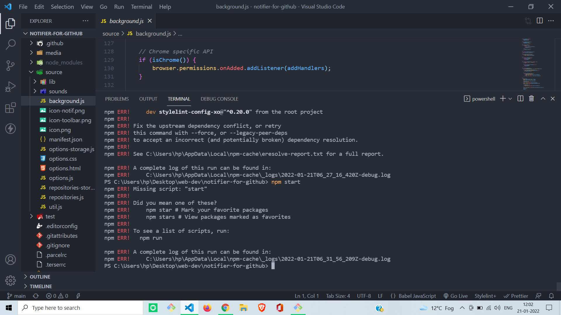 Not Able To Start The project with npm start · Issue #266 · sindresorhus/notifier-for-github ...