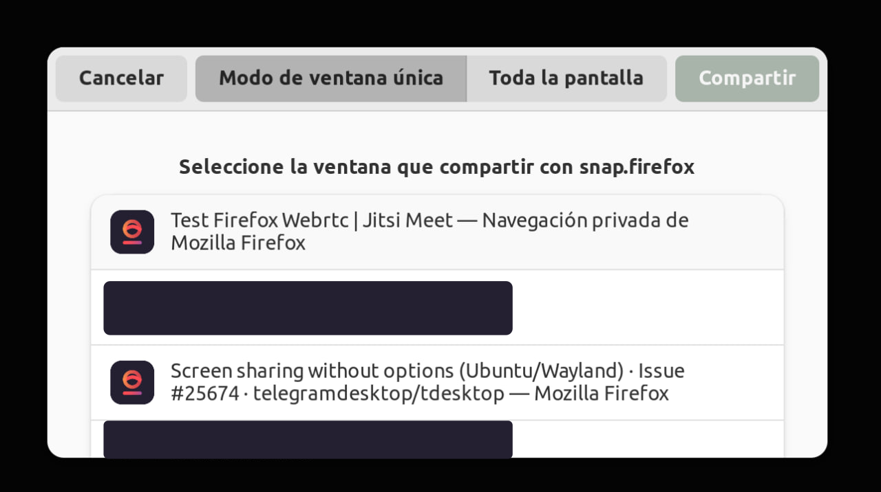 Screen sharing without options (Ubuntu/Wayland) · Issue #25674 · telegramdesktop/tdesktop · GitHub