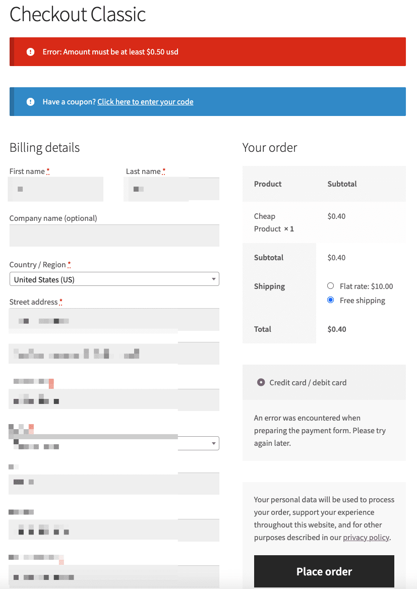 UPE - Checkout with cart total under 50 cents · Issue #2700 · Automattic/woocommerce-payments ...