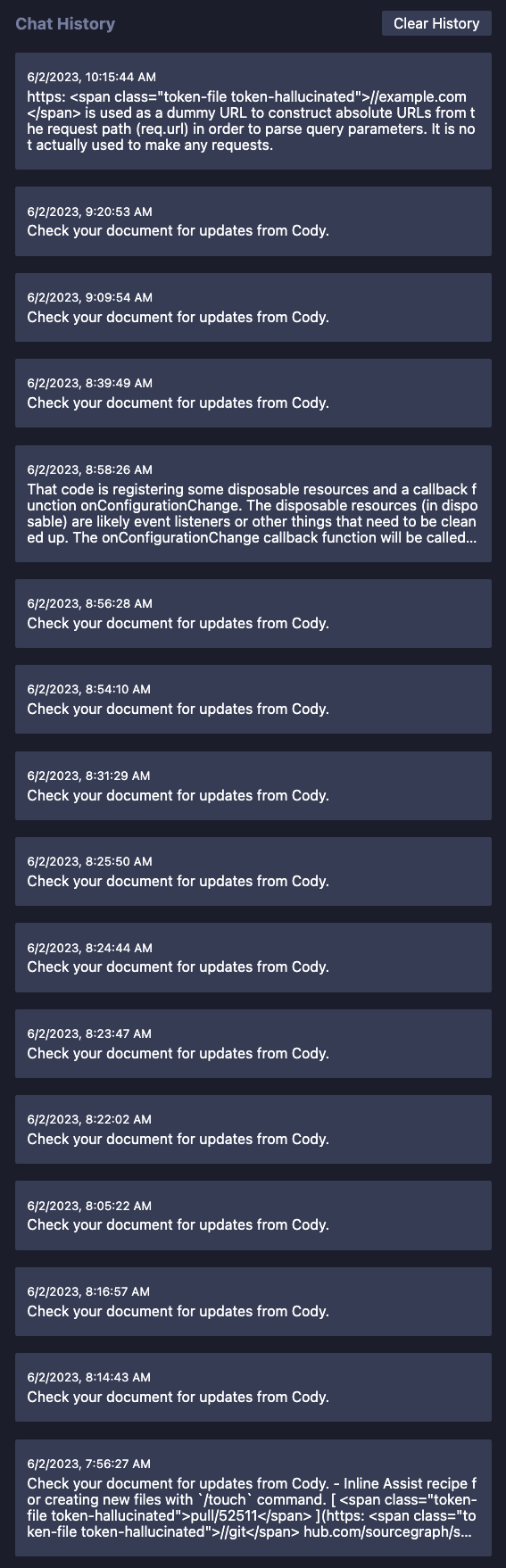 Cody Vscode History Should List The Current Chat · Issue 339 · Sourcegraph Cody · Github