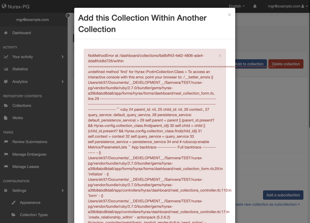 Add to Collection: undefined method `find' for Hyrax::PcdmCollection:Class · Issue #5449 ...