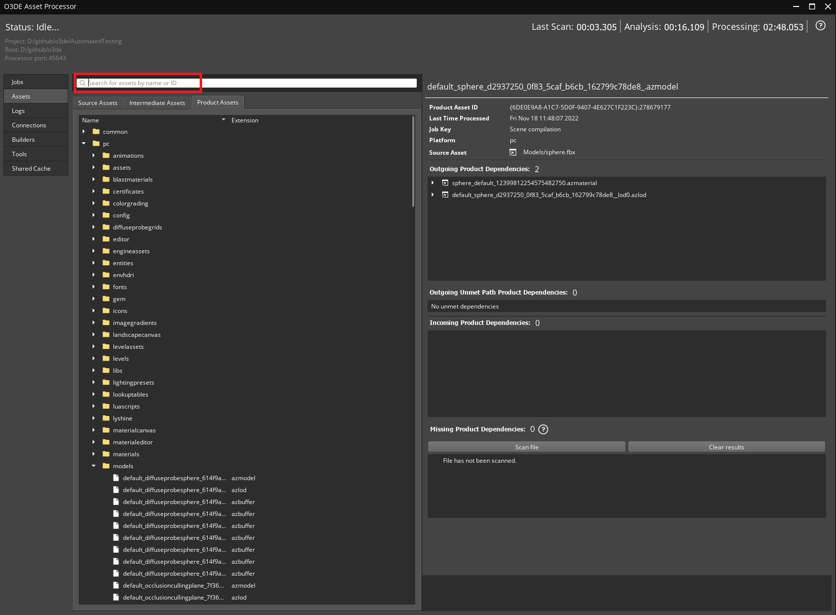 Place holder text in the Asset Processor search bar doesn't specify the type of ID that's ...