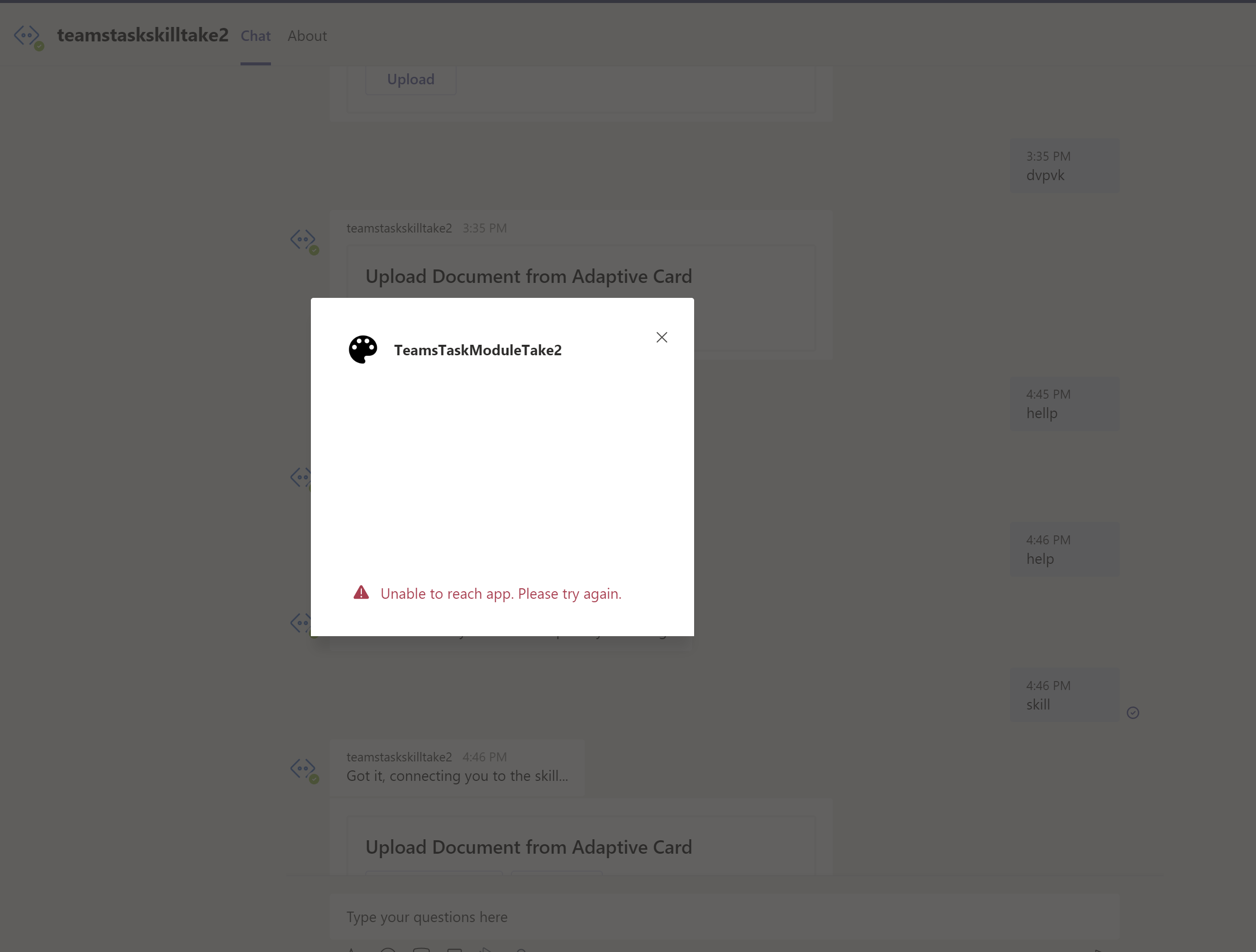 Unable to reach app. Task Module Skill · Issue #1947 · MicrosoftDocs ...