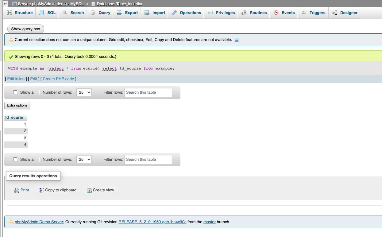 'Export' option doesn't appear when querying data using with · Issue #18053 · phpmyadmin ...