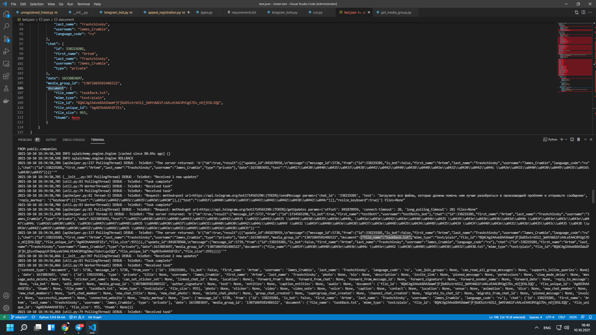 instance of class Message doesn't have multiple value of returned json from telegram api · Issue ...