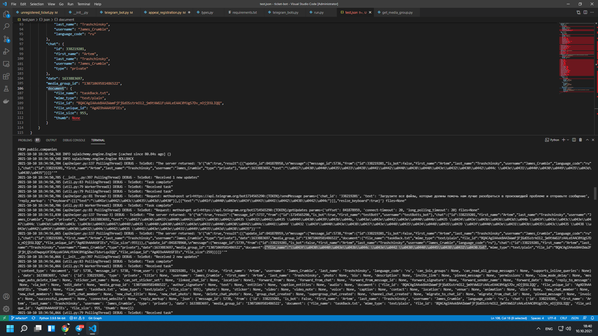 instance of class Message doesn't have multiple value of returned json from telegram api · Issue ...
