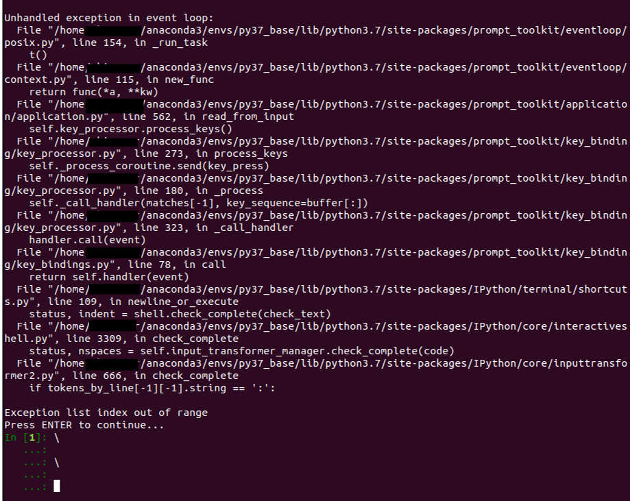 Interactive linebreaks "\" cause crashes · Issue #11683 · ipython/ipython · GitHub