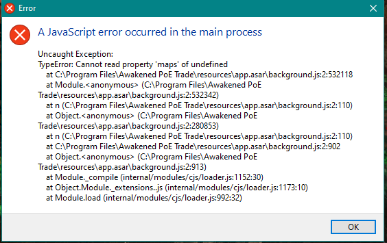 JavaScript Error: Cannot read property 'maps' of undefined · Issue #386 · SnosMe/awakened-poe ...