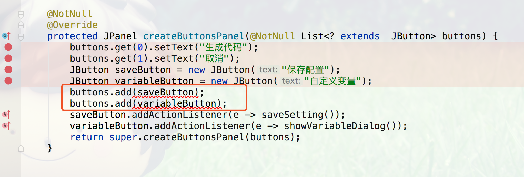 add(capture ) in List cannot be applied to (javax.swing.JButton ...