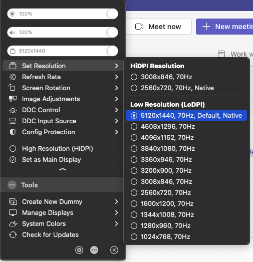 Make resolution modes that are not visible with default settings more reachable via additional ...