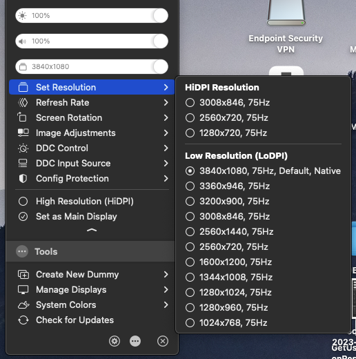 Make resolution modes that are not visible with default settings more reachable via additional ...
