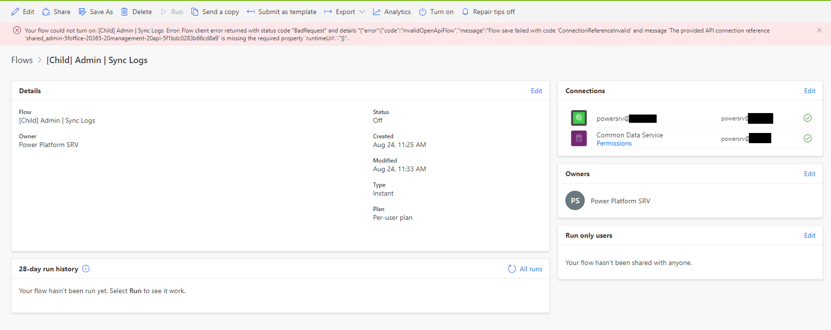 [Bug] - [Child] Admin | Sync Logs · Issue #434 · microsoft/powerapps-tools · GitHub