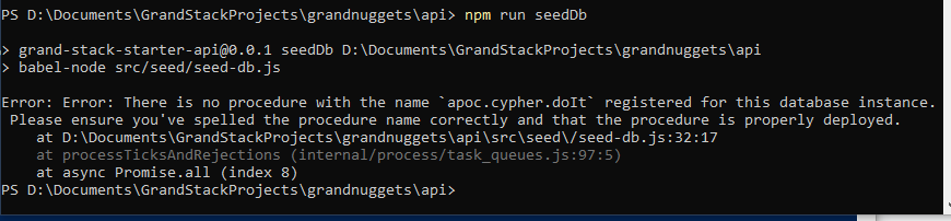 new project, `apoc.cypher.doIt` error · Issue #128 · grand-stack/grand-stack-starter · GitHub