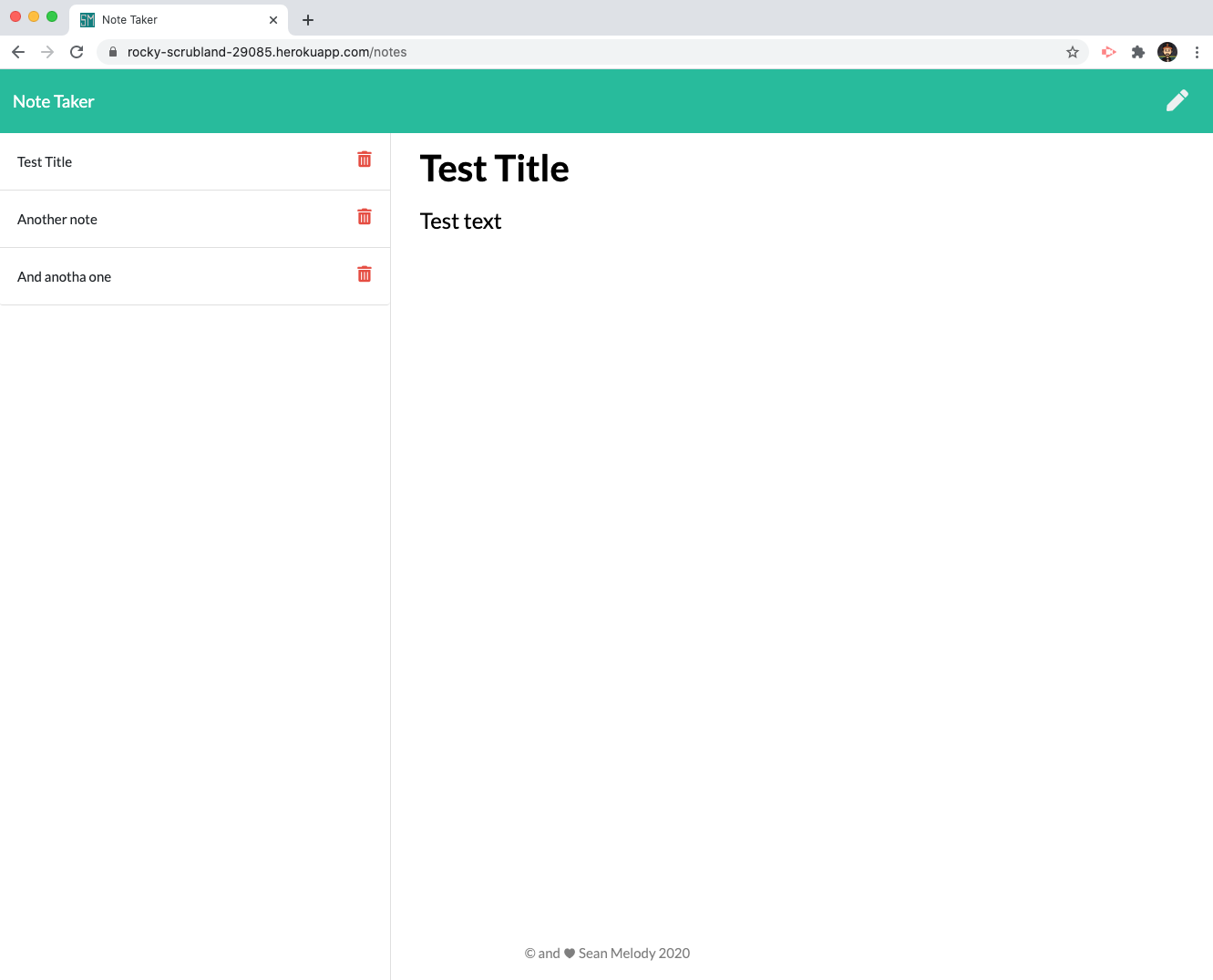 GitHub - SeanMelody/Note-Taker: Full stack note taking application