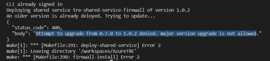 Attempt To Upgrade From 070 To 102 Denied Major Version Upgrade Is Not Allowed · Issue