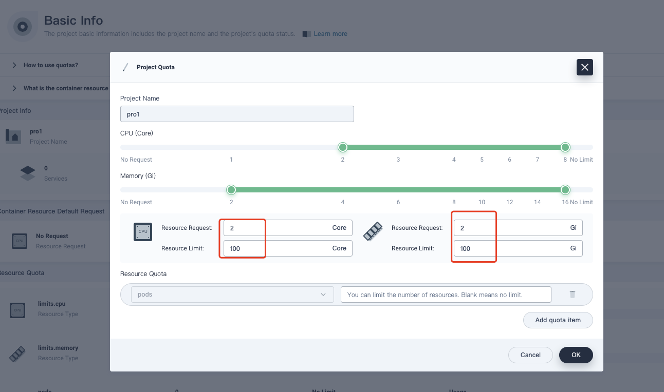 Project Quota or Container Quota should not greater than Workspace ...