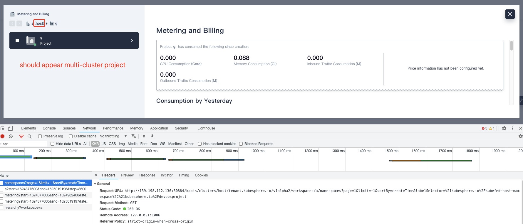 Multi-cluster projects should appear in the project list of a cluster ...