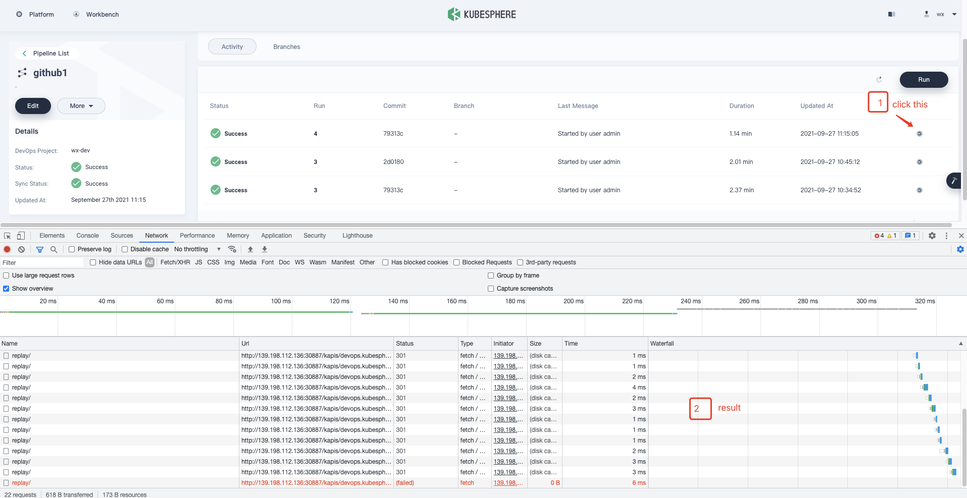 Replay error in activity list of multi-branch pipeline · Issue #271 · kubesphere/ks-devops · GitHub
