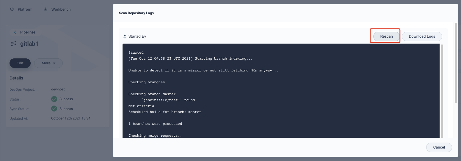 'Scan Repository' and 'Rescan' in the multi-branch pipeline did not ...