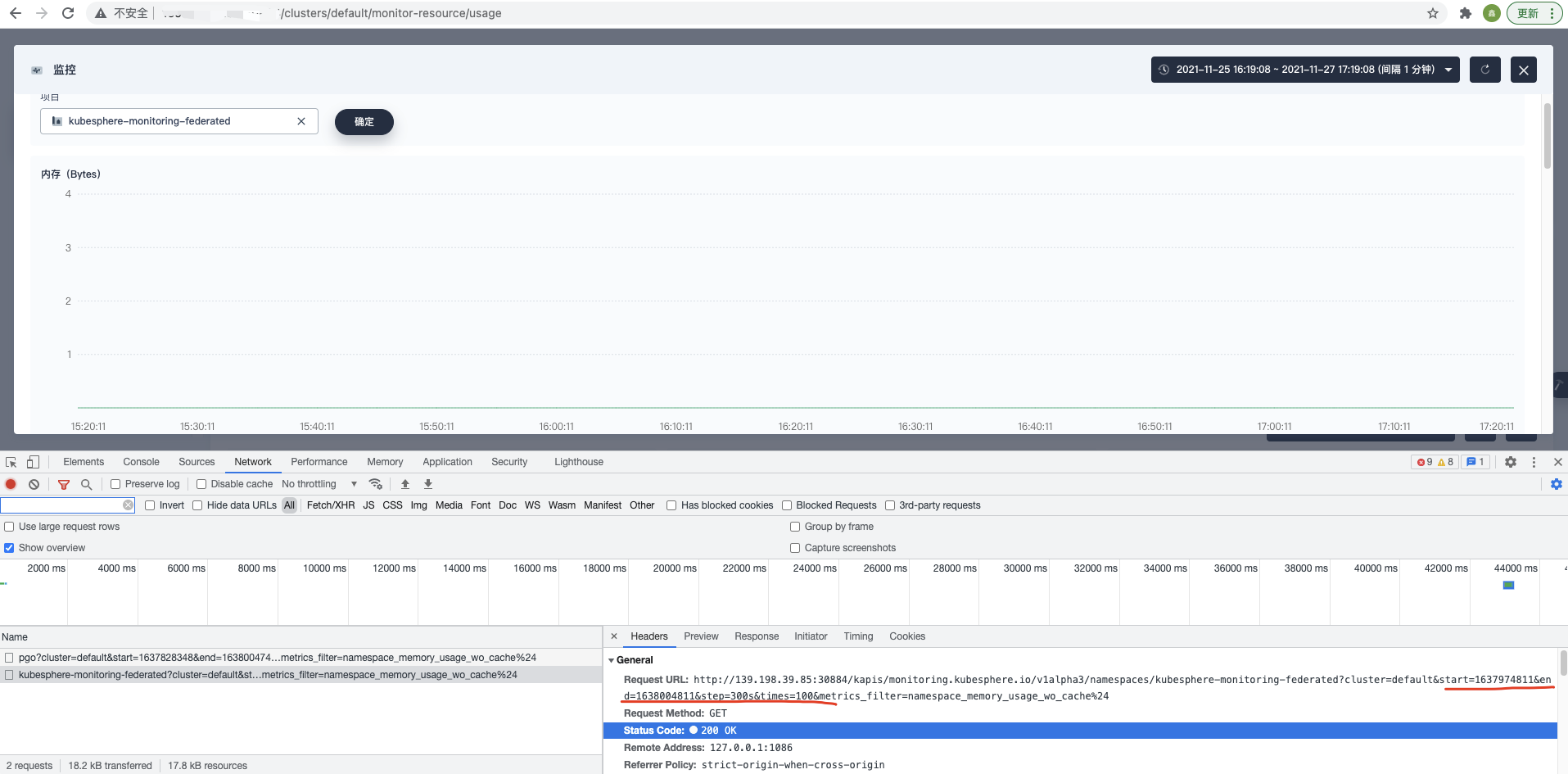 After selecting project, the previously selected time range does not work in page of monitor ...