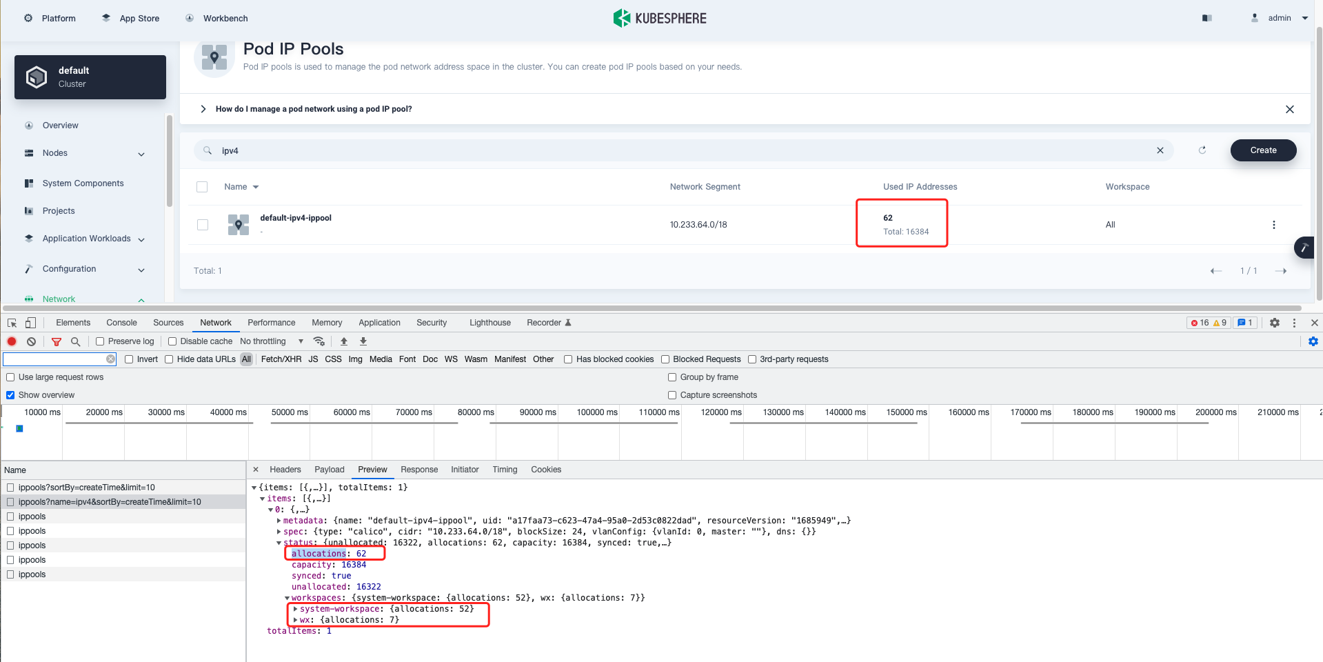 The ip allocated by ippool is inconsistent with the number of ip used by the workspace in the ...