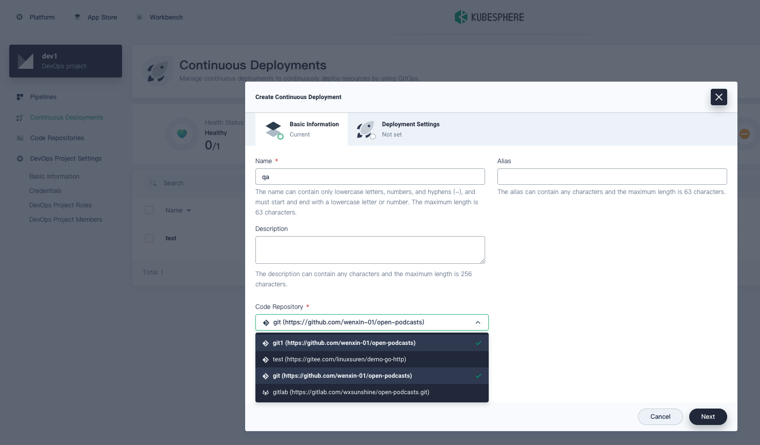 Code repository option status shows error · Issue #3156 · kubesphere/console · GitHub