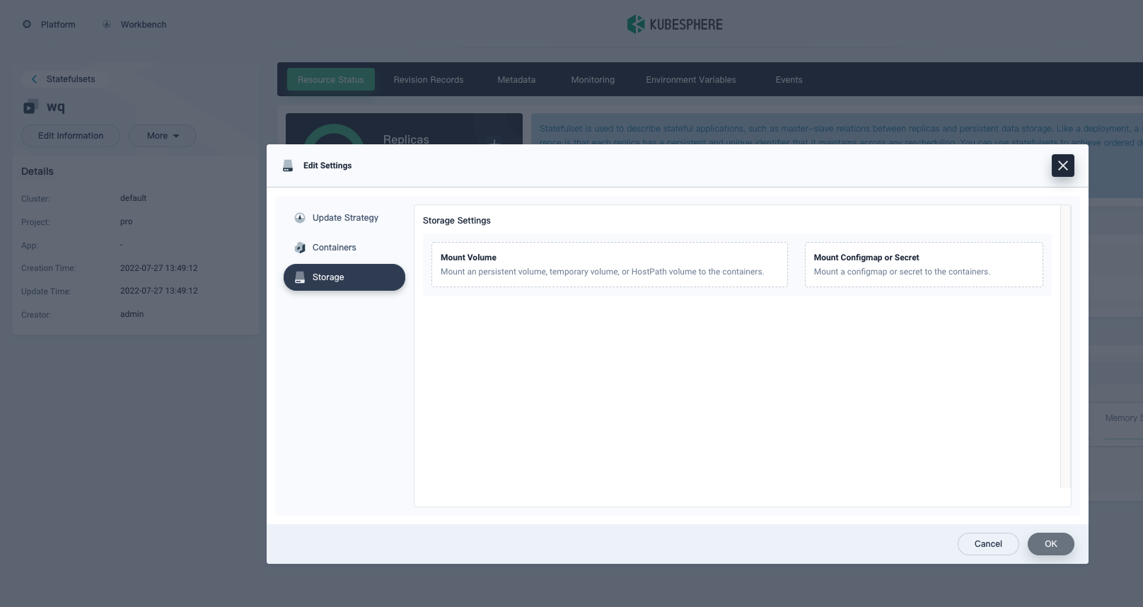 Statefulsets created using 'Persistent Volume Claim Template', no storage information displayed ...