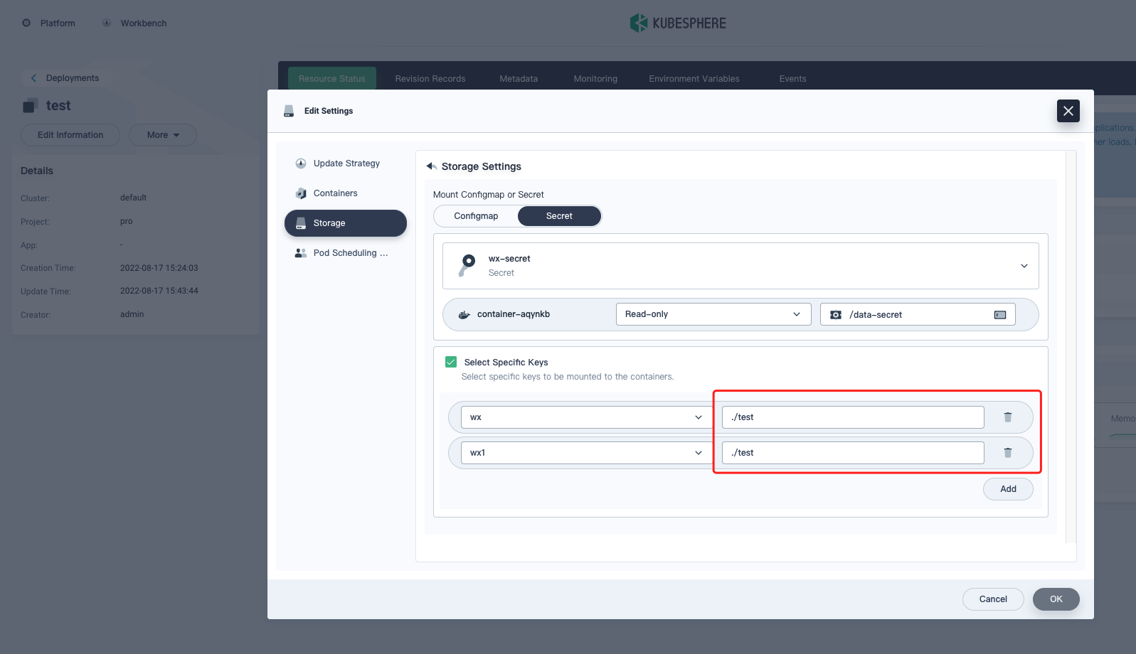 Should not use same path in 'Select specific keys' · Issue #3567 · kubesphere/console · GitHub