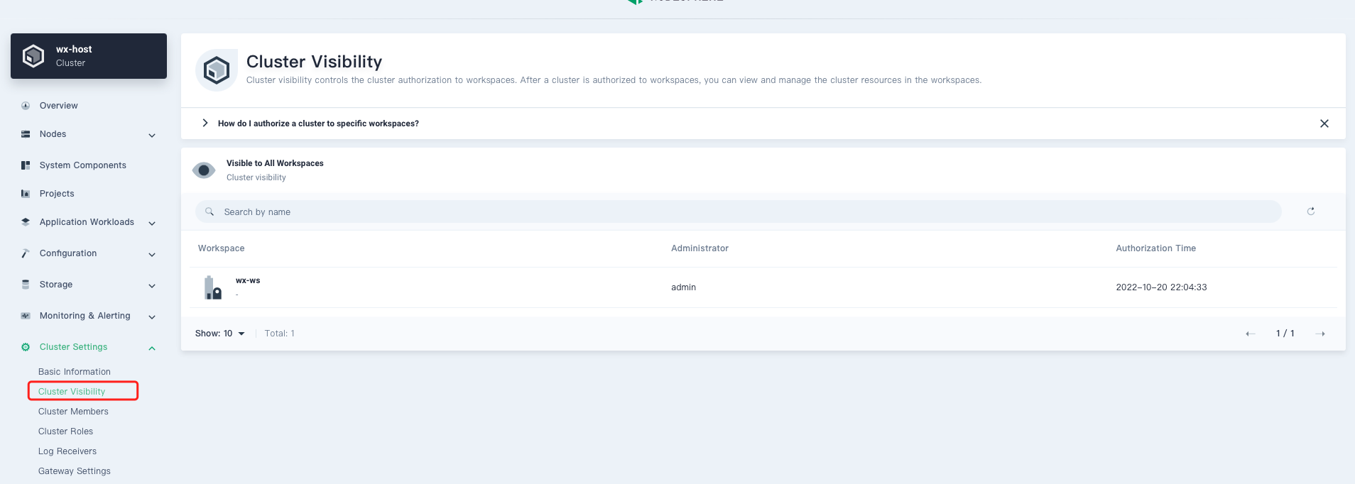 The platform permission 'cluster management' can not edit cluster visibility of any cluster ...