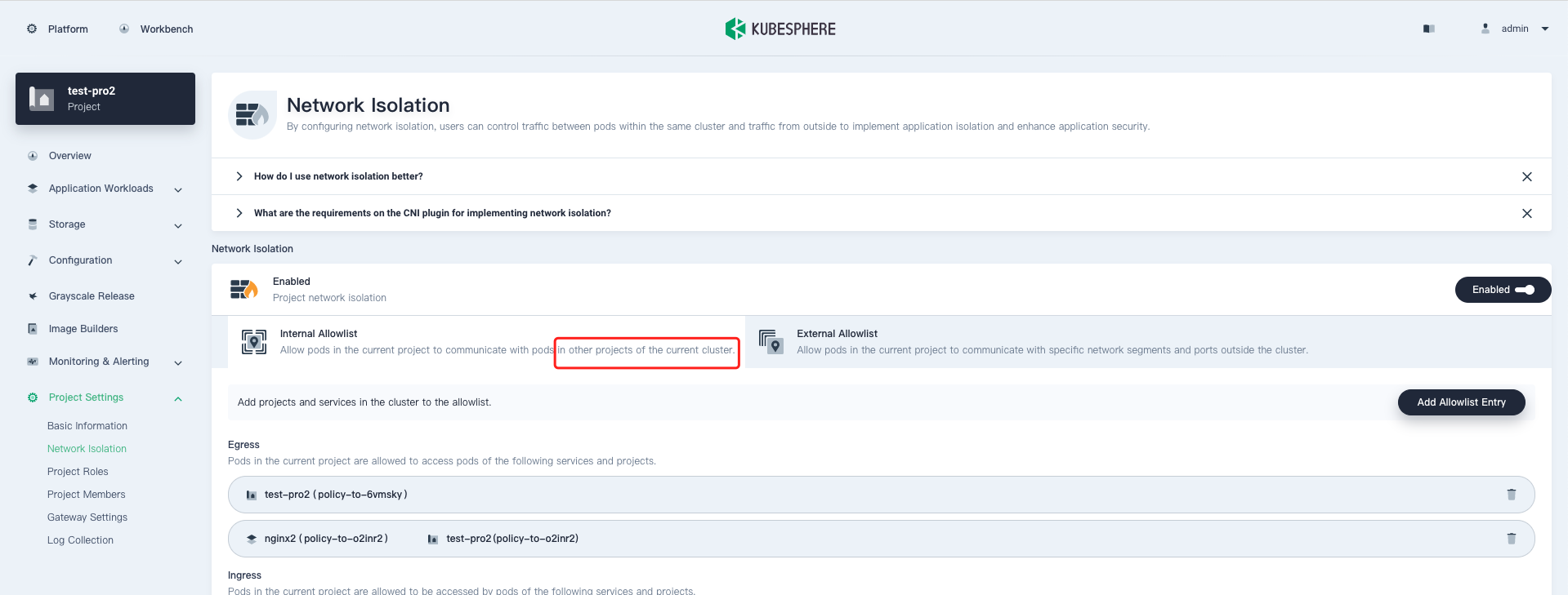 Network isolation layer in projects display the services of other customers. · Issue #5444 ...