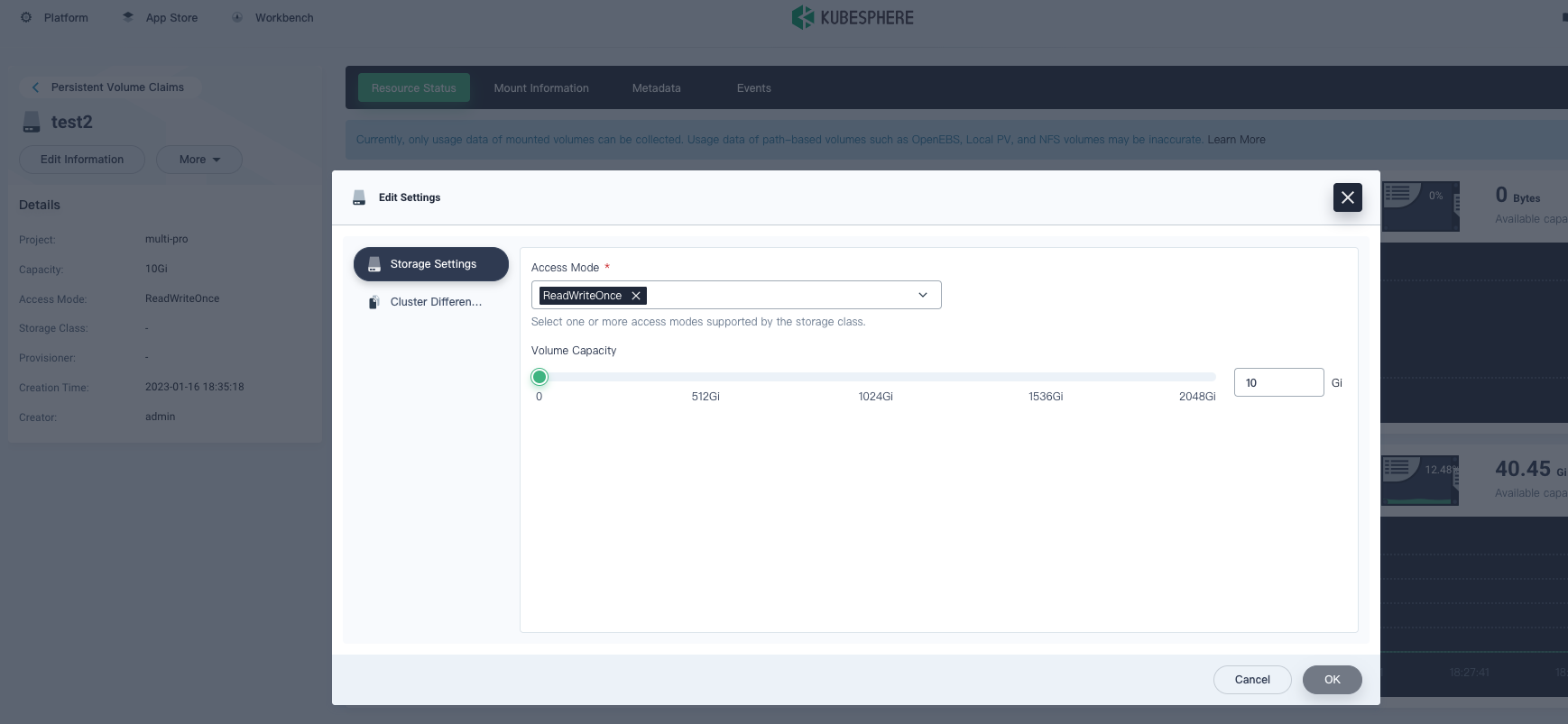 Edit Persistent Volume Claims storage type error in federation project · Issue #5183 ...