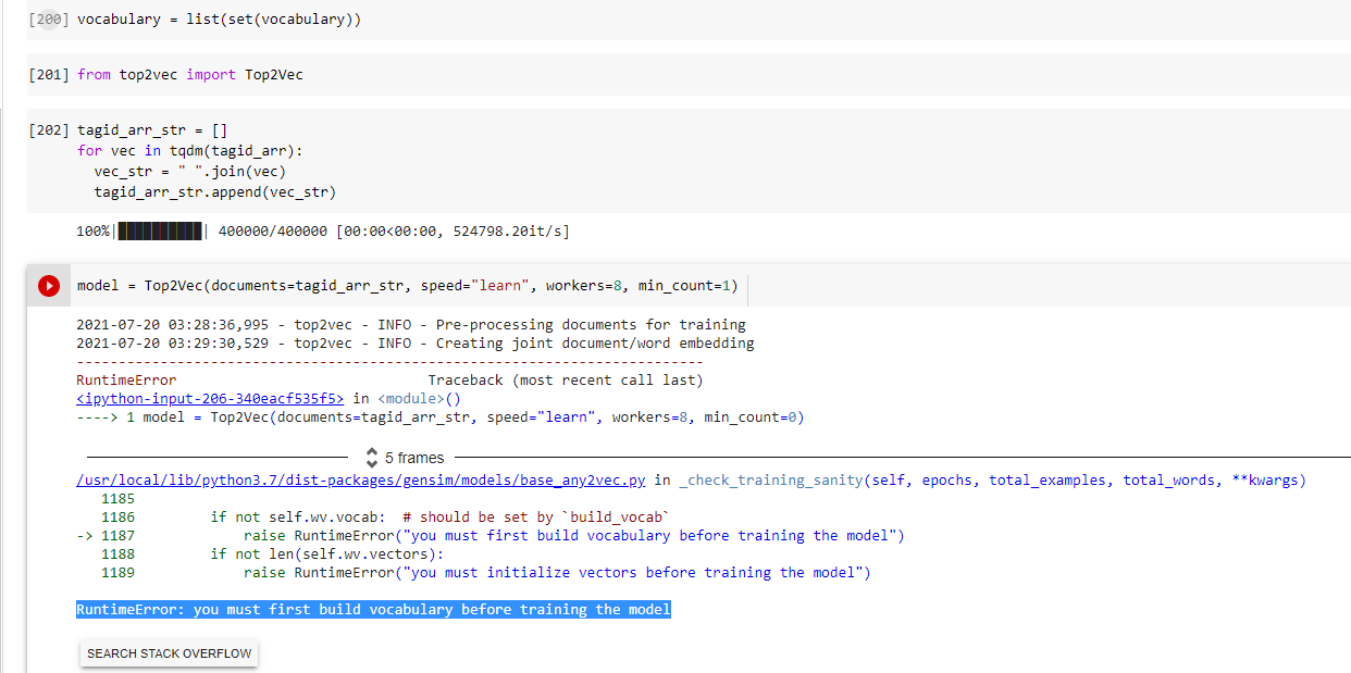 RuntimeError: you must first build vocabulary before training the model · Issue #191 · ddangelov ...