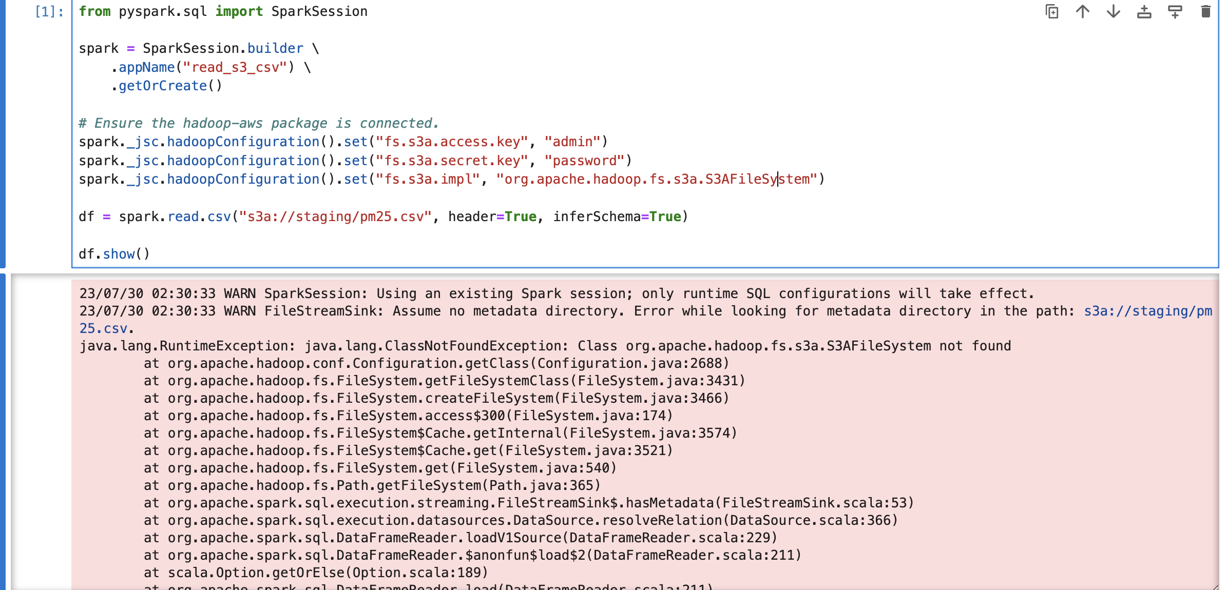 Class org.apache.hadoop.fs.s3a.S3AFileSystem not found when reading ...