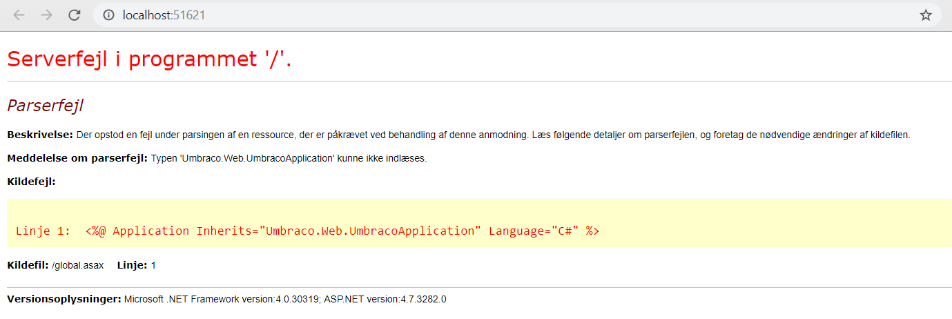 VS.2017 New UmbracoV8 - Error: Typen 'Umbraco.Web.UmbracoApplication' kunne ikke indlæses ...