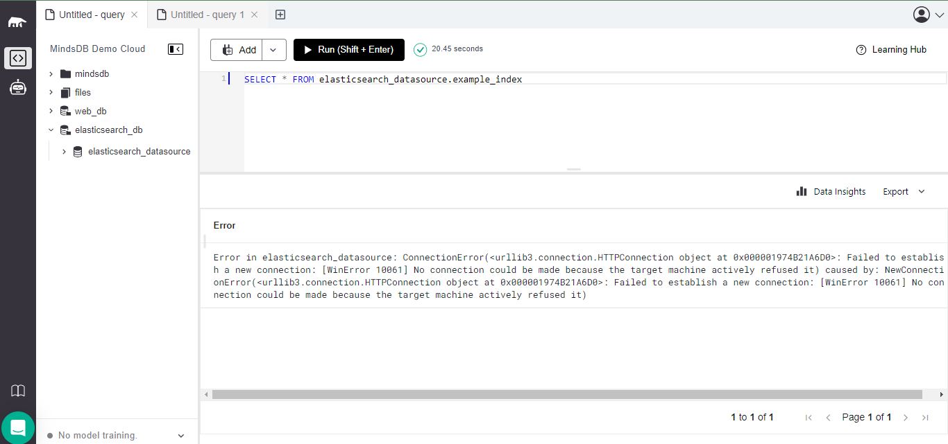 [bug] Connection Error While Using Elastic Search · Issue 7828 · Mindsdb Mindsdb · Github