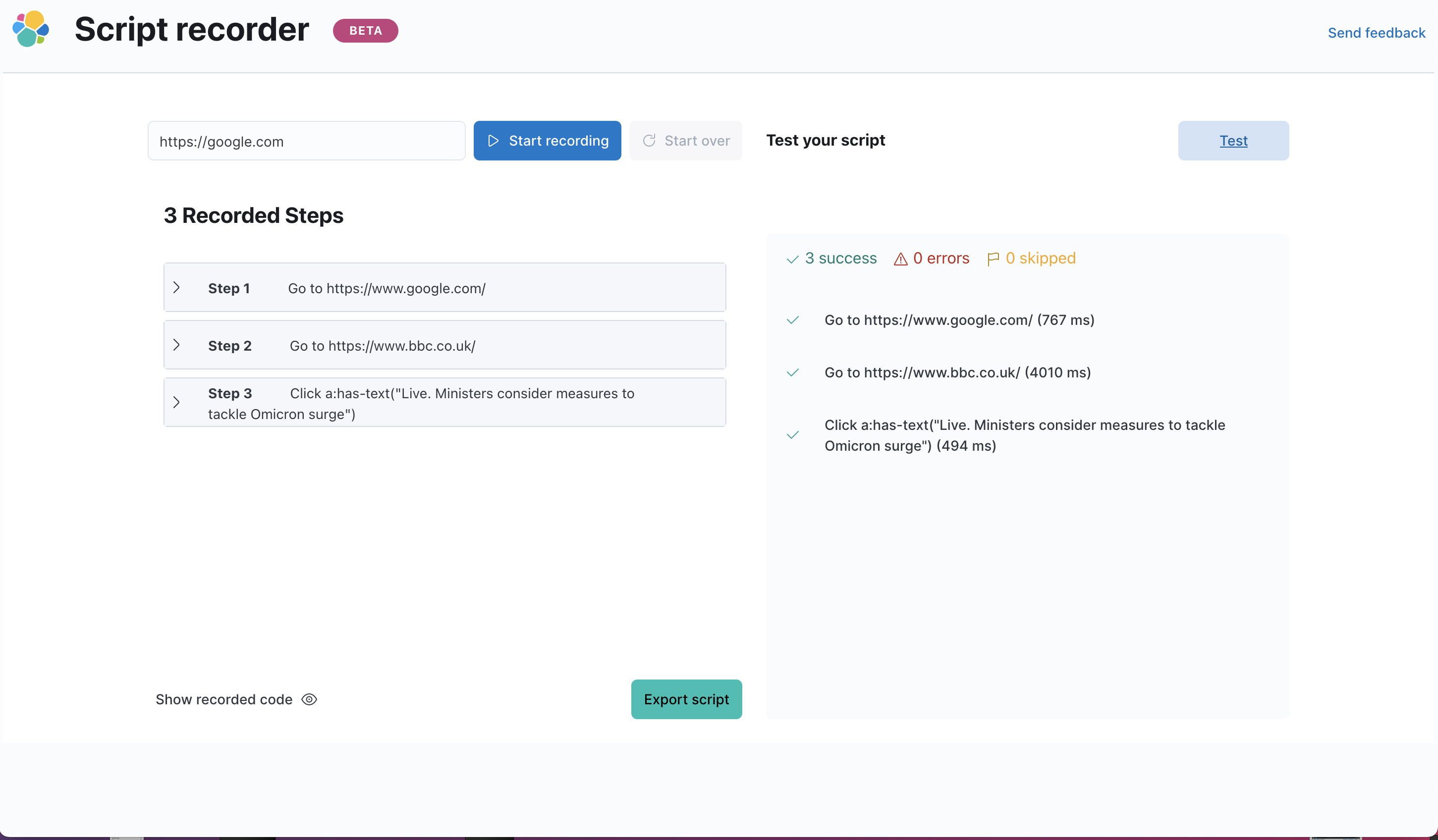 Script recorder UI · Issue #87 · elastic/synthetics-recorder · GitHub