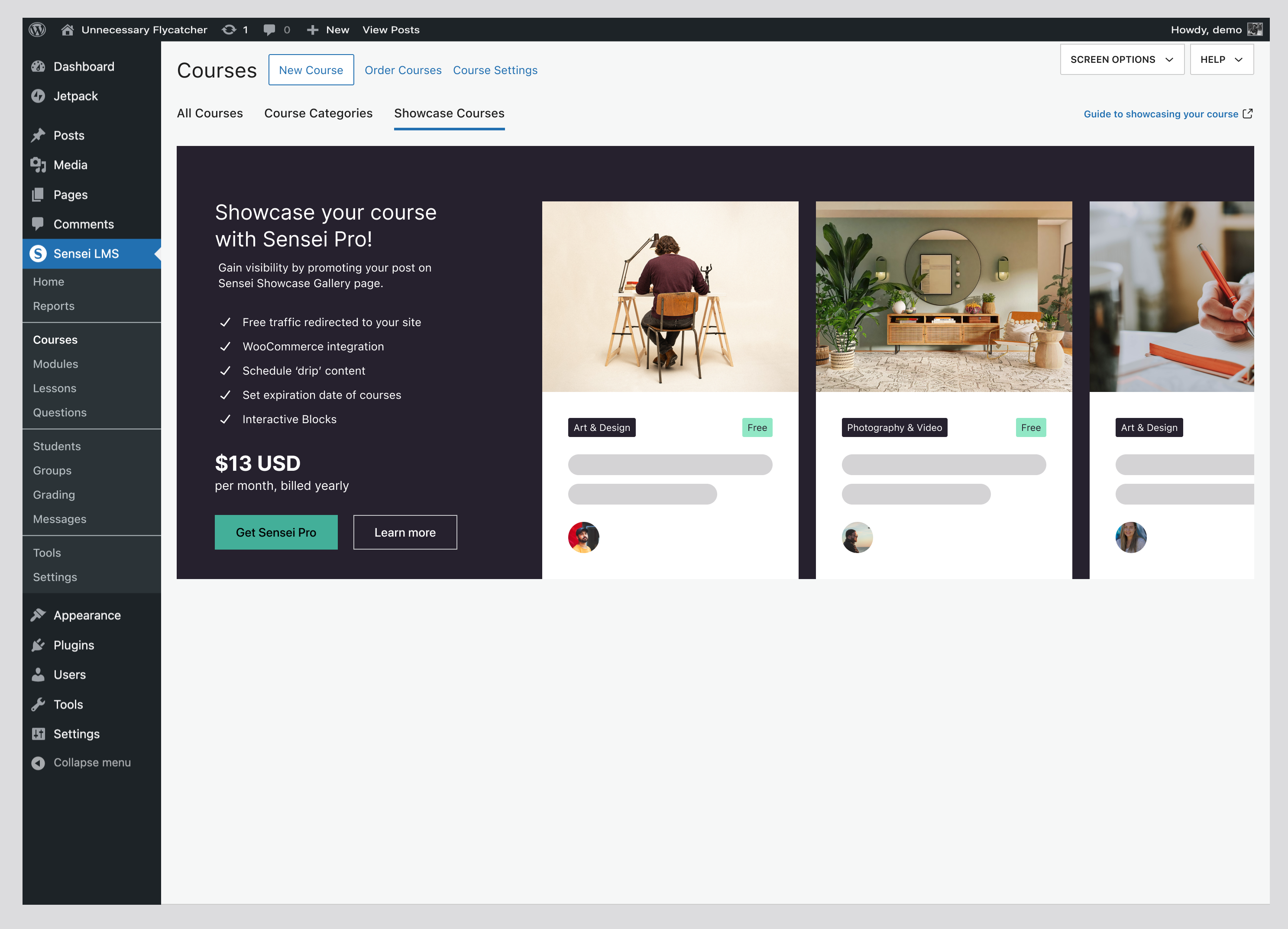 Sensei Showcase: Upsell for Sensei Pro on Courses > Showcase Courses · Issue #6645 · Automattic ...