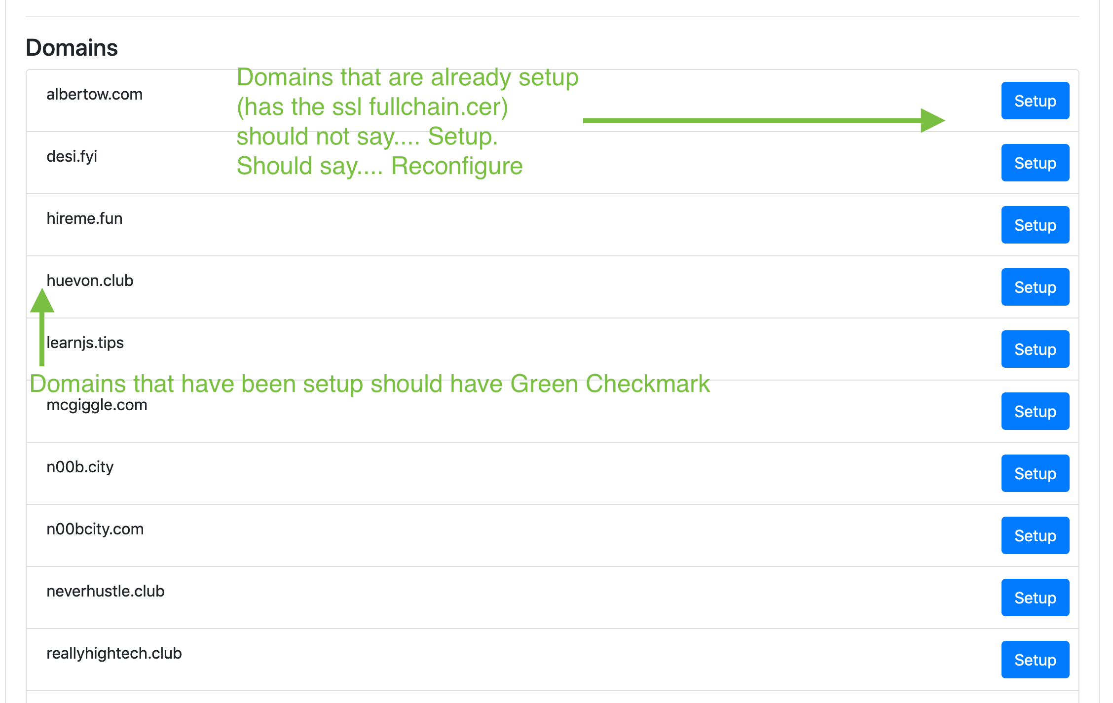 UI: Differentiate domains that have been setup / not setup · Issue #181 · garageScript/myProxy ...