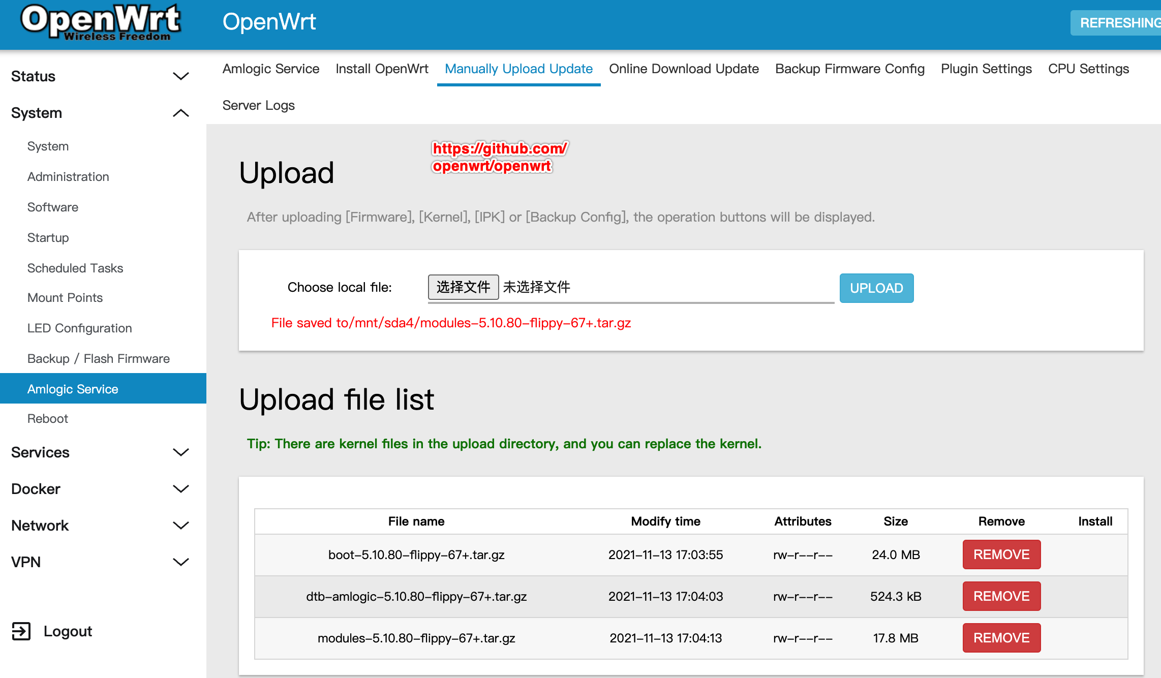 N1 openwrt 21.02暂时不支持手动更新固件 · Issue #8 · ophub/luci-app-amlogic · GitHub