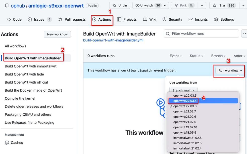 大佬OpenWrt官方的源码不应该用22.03分支吗 · Issue #433 · ophub/amlogic-s9xxx-openwrt · GitHub