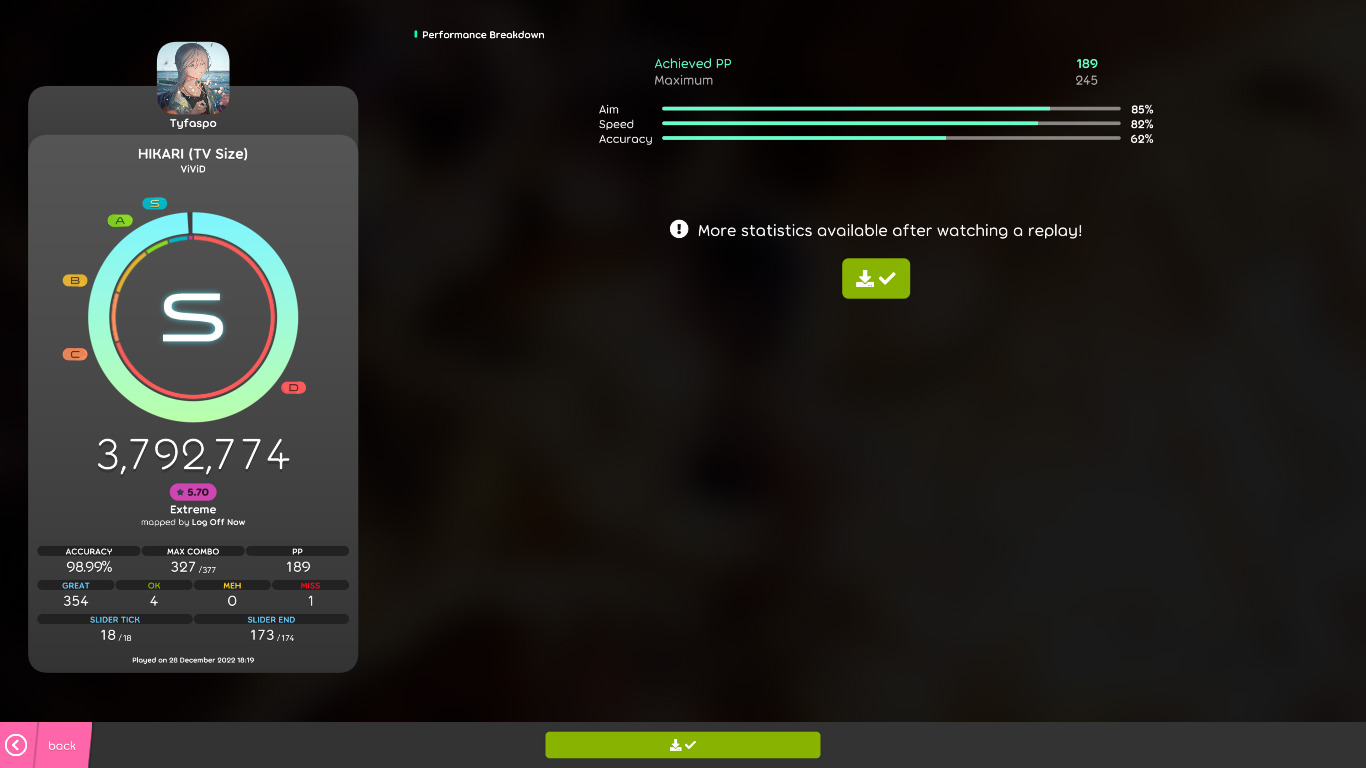Different PP values when looking details of submitted score in game and on lazer.ppy.sh site ...