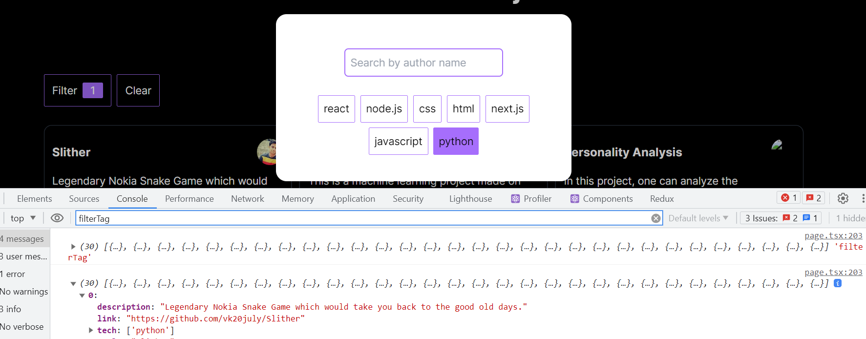 Bug: Filter Tags going wrongly on Scrolling · Issue #1596 · priyankarpal/ProjectsHut · GitHub