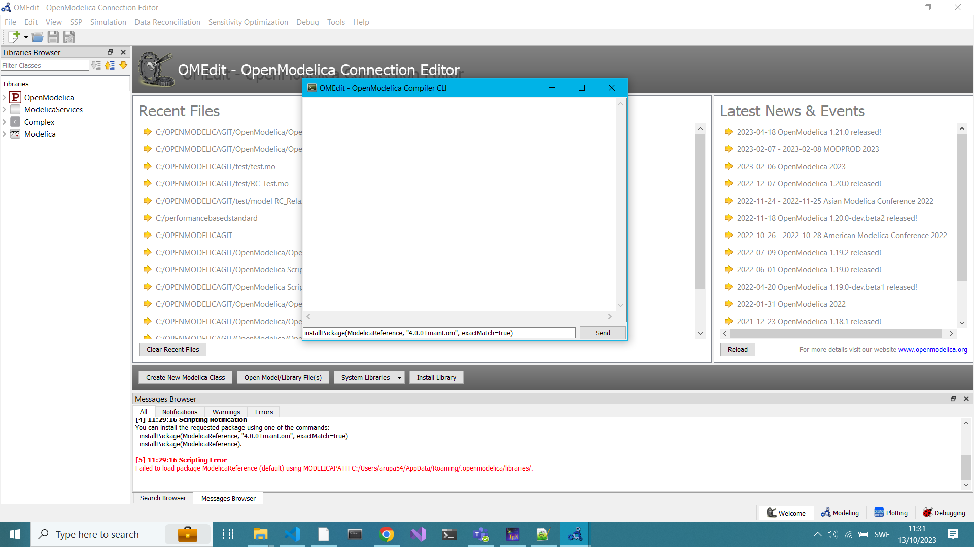 Scripting Error Failed To Load Package Modelica Default Using