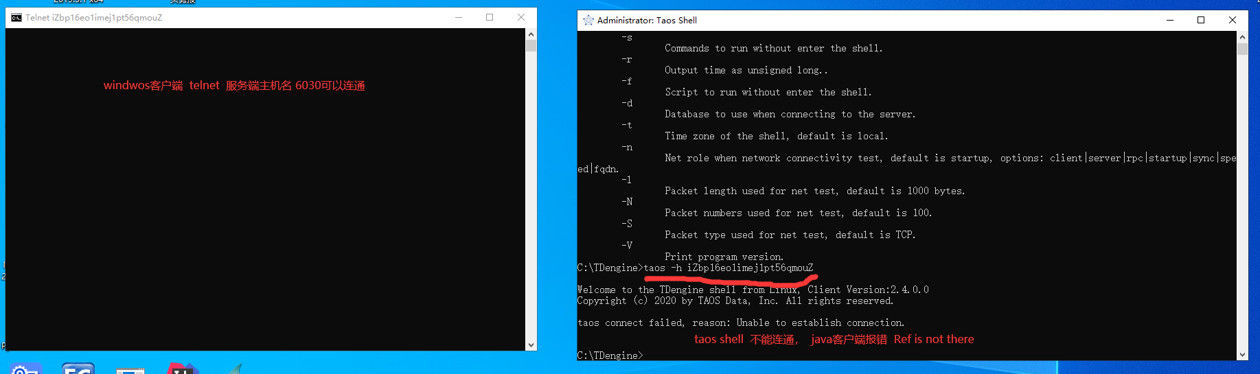 2.4.0.0版本，Linux服务端正常运行，windows客户端taos shell不能连通 · Issue #9472 · taosdata/TDengine · GitHub