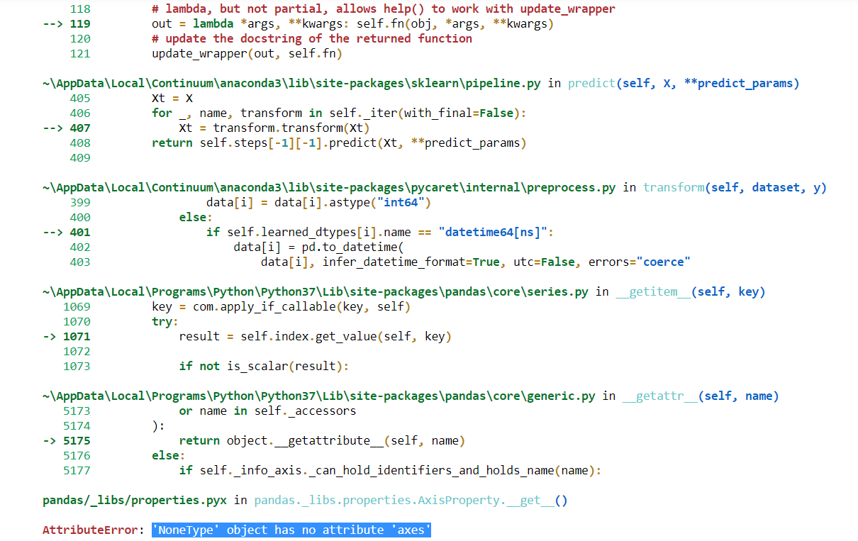 Nonetype Object Has No Attribute Axes · Pycaret Pycaret 9348