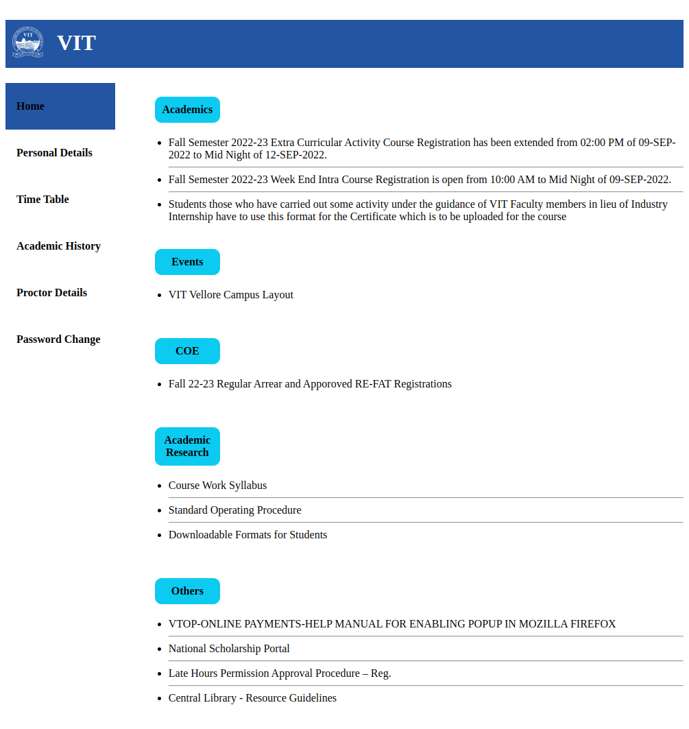 GitHub - atbashyal/VTOP-Clone: Clone Website of Vellore Institute of Technology Student's portal ...