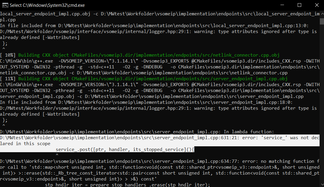 Cannot able to build on Windows with MinGW compiler. · Issue #215 · COVESA/vsomeip · GitHub